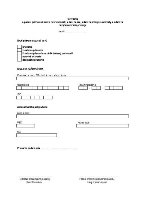 Potvrdenie o podaní daňového priznania k miestnym daniam » Mesto Trenčín