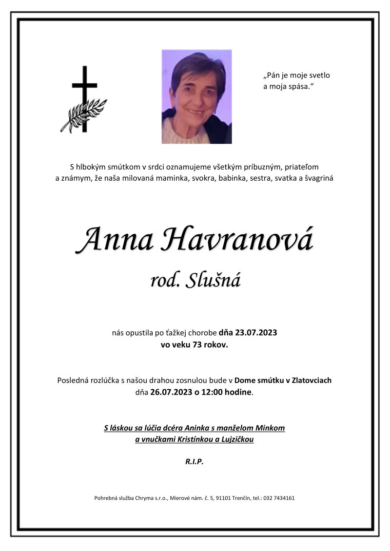 Anna Havranová rod. Slušná » Mesto Trenčín