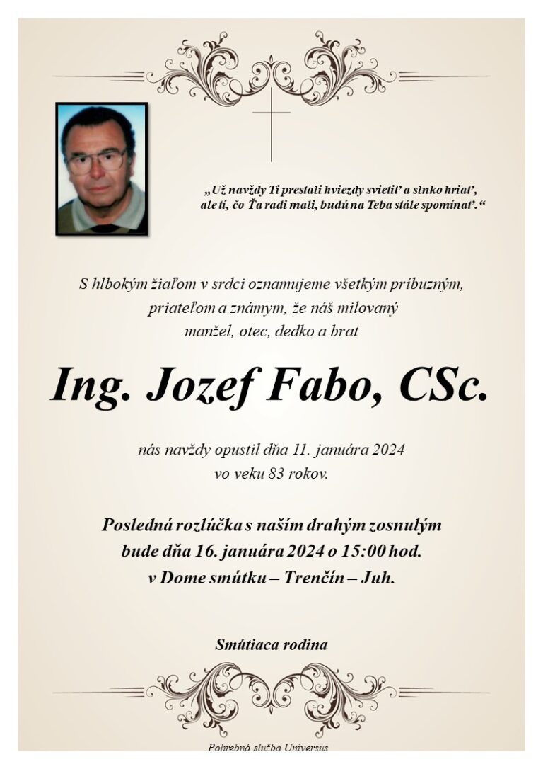 Ing. Jozef Fabo, CSc. » Mesto Trenčín